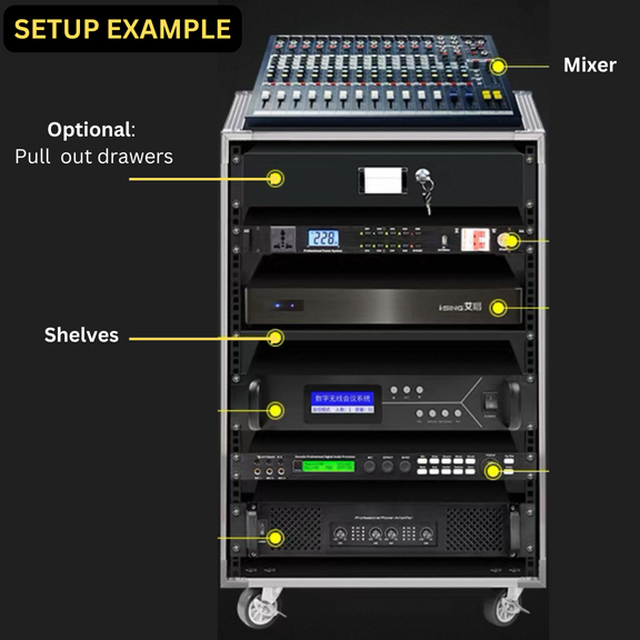 16U Rack Case, 5 Shelves with Wheels for Audio & Server Equipment ...